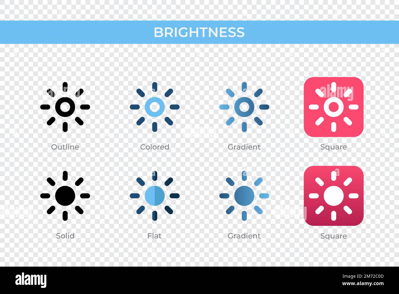 brightness icon in different style. brightness vector icons designed in outline, solid, colored ...
