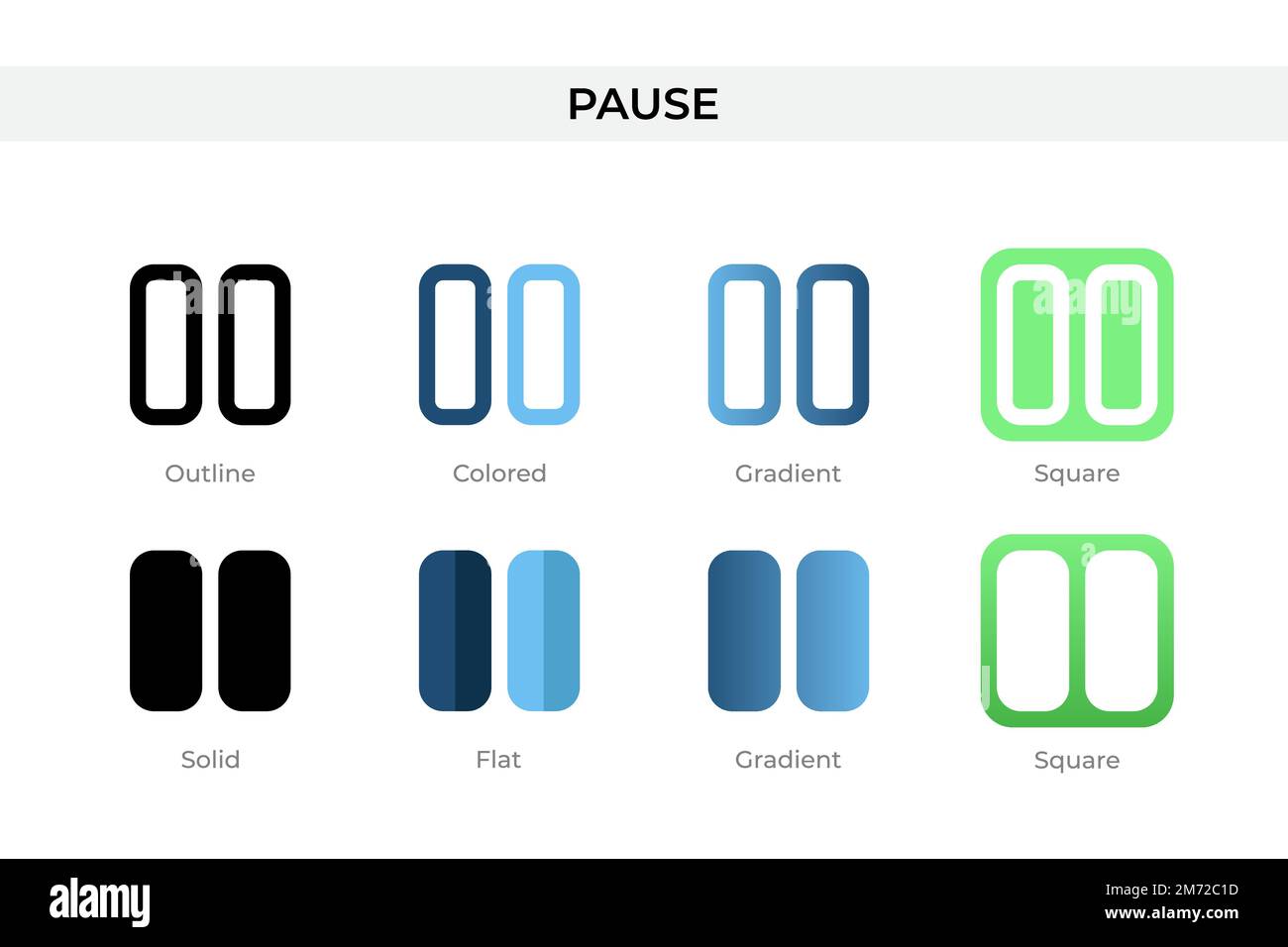 Pause icon in different style. Pause vector icons designed in outline ...