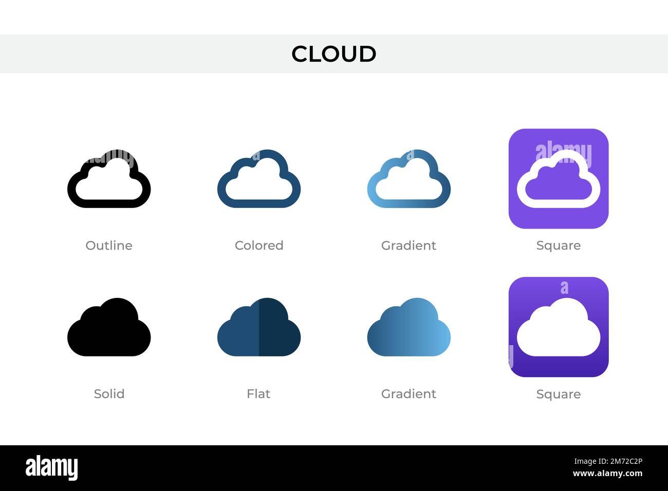 cloud icon in different style. cloud vector icons designed in outline ...