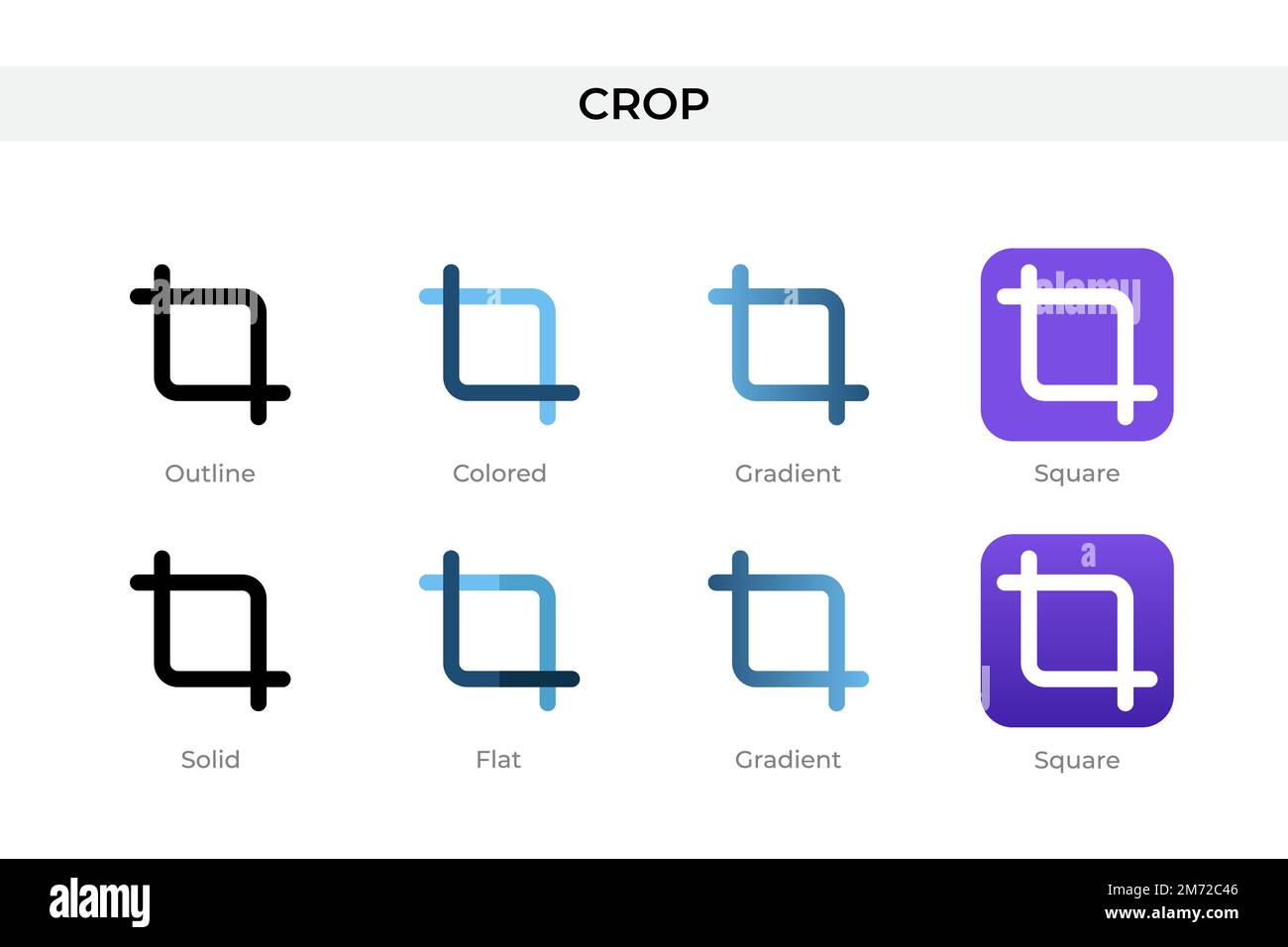crop icon in different style. crop vector icons designed in outline, solid, colored, gradient ...