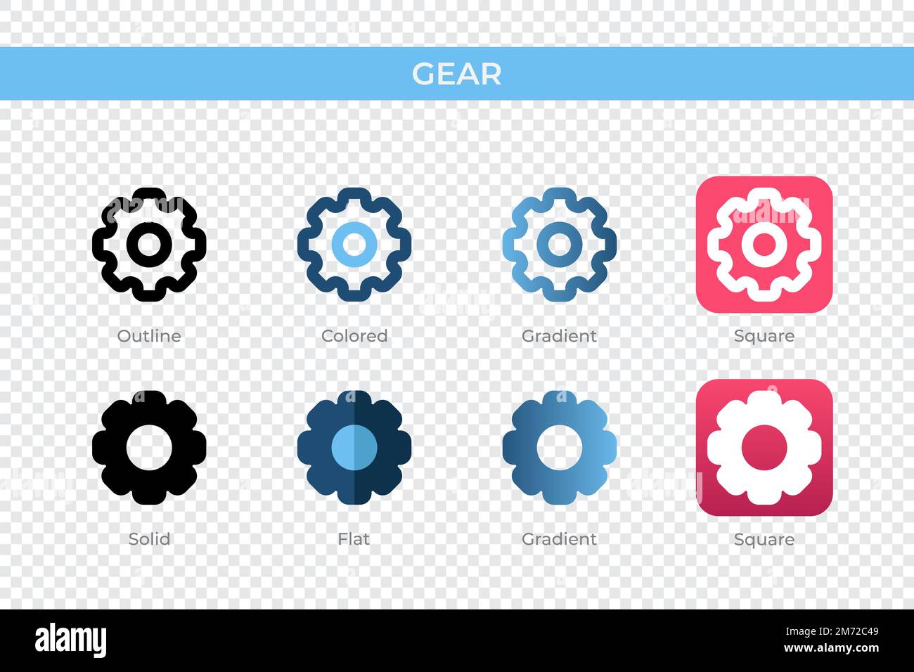 gear icon in different style. gear vector icons designed in outline ...