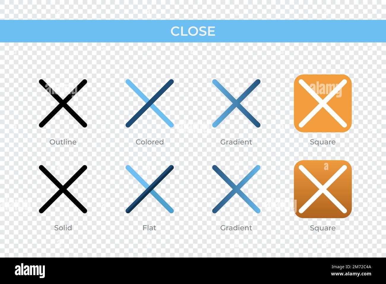 close icon in different style. close vector icons designed in outline ...