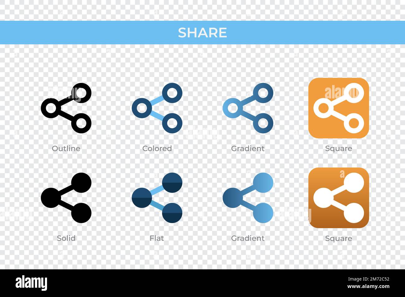 share icon in different style. share vector icons designed in outline, solid, colored, gradient ...