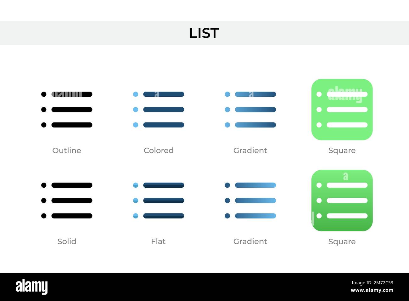 List icon in different style. List vector icons designed in outline ...