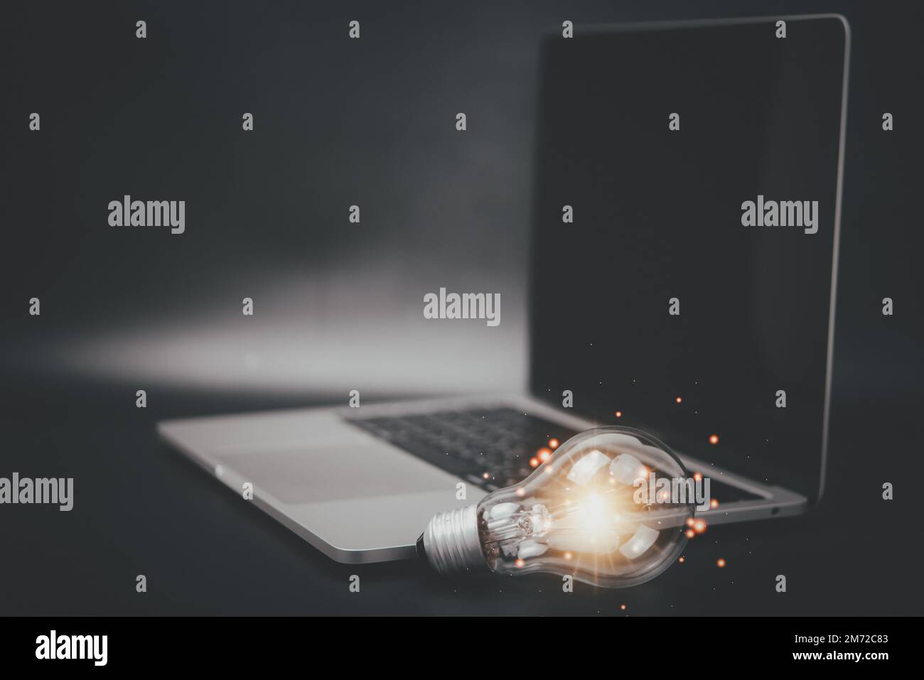 light bulb with laptop computer. Self learning or education knowledge ...