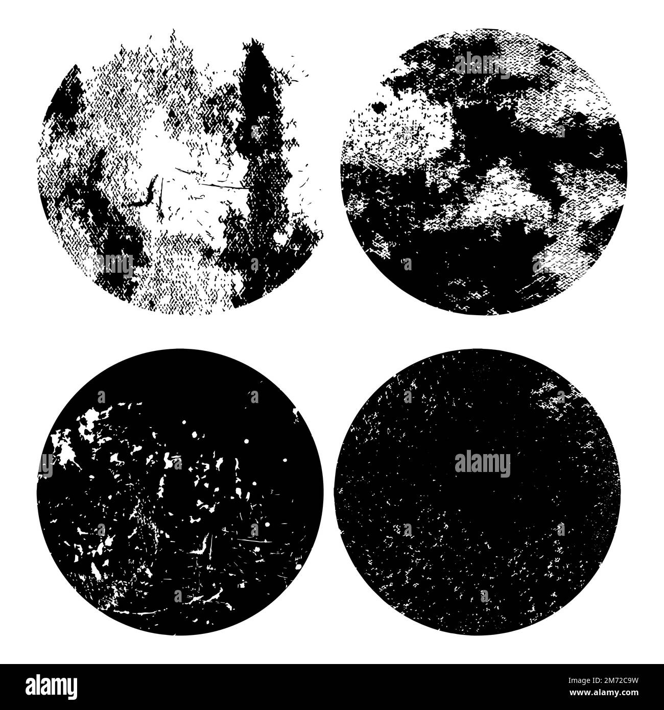 Grunge black and white distressed textured round badges set Stock ...