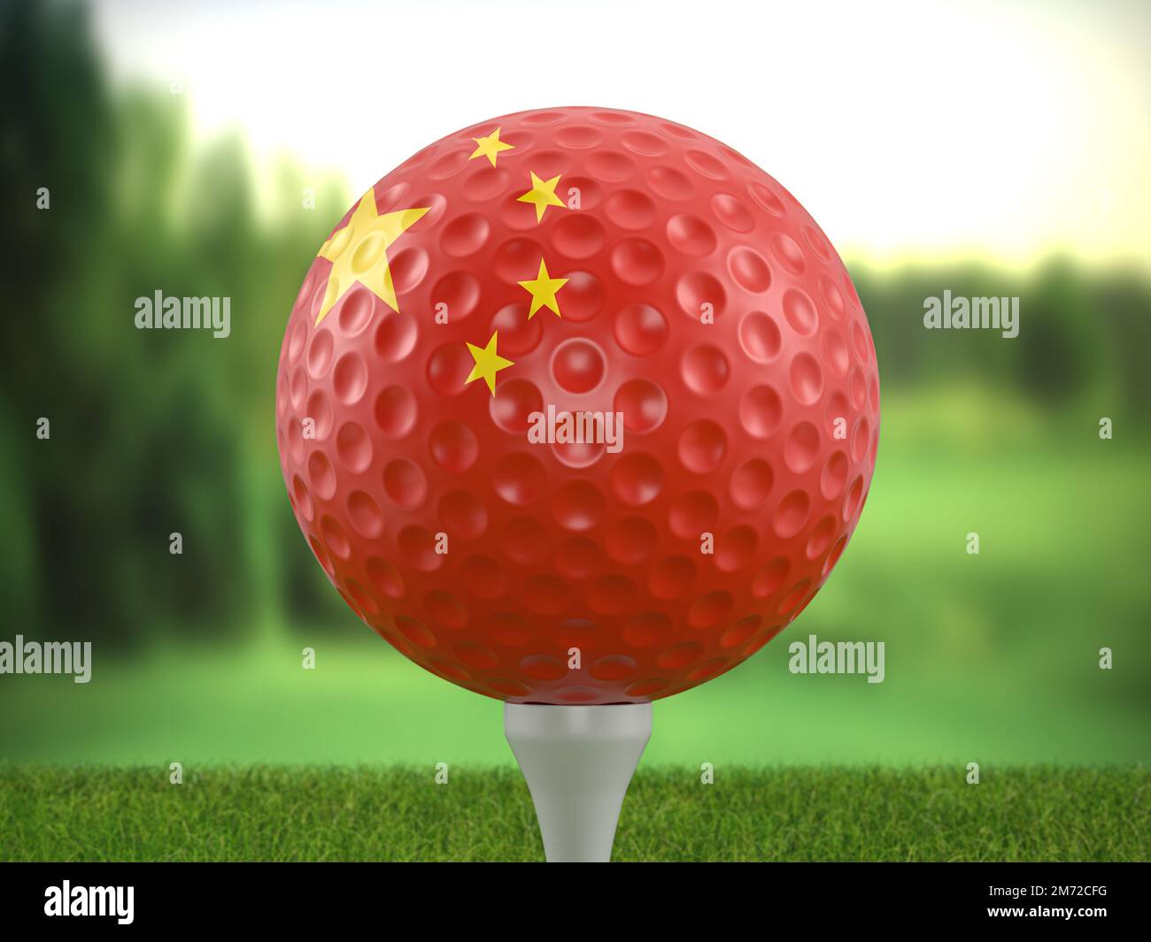 Golf ball China flag on a golf course. 3d illustration Stock Photo - Alamy