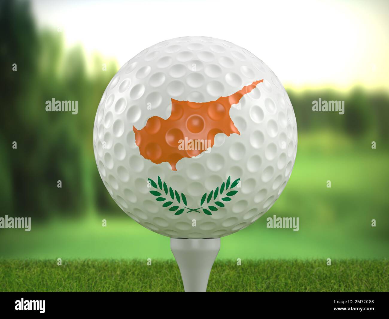 Golf ball Cyprus flag on a golf course. 3d illustration Stock Photo - Alamy