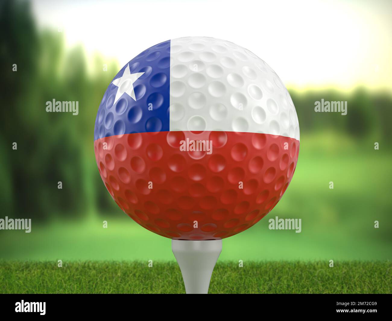 Golf ball Chile flag on a golf course. 3d illustration Stock Photo - Alamy