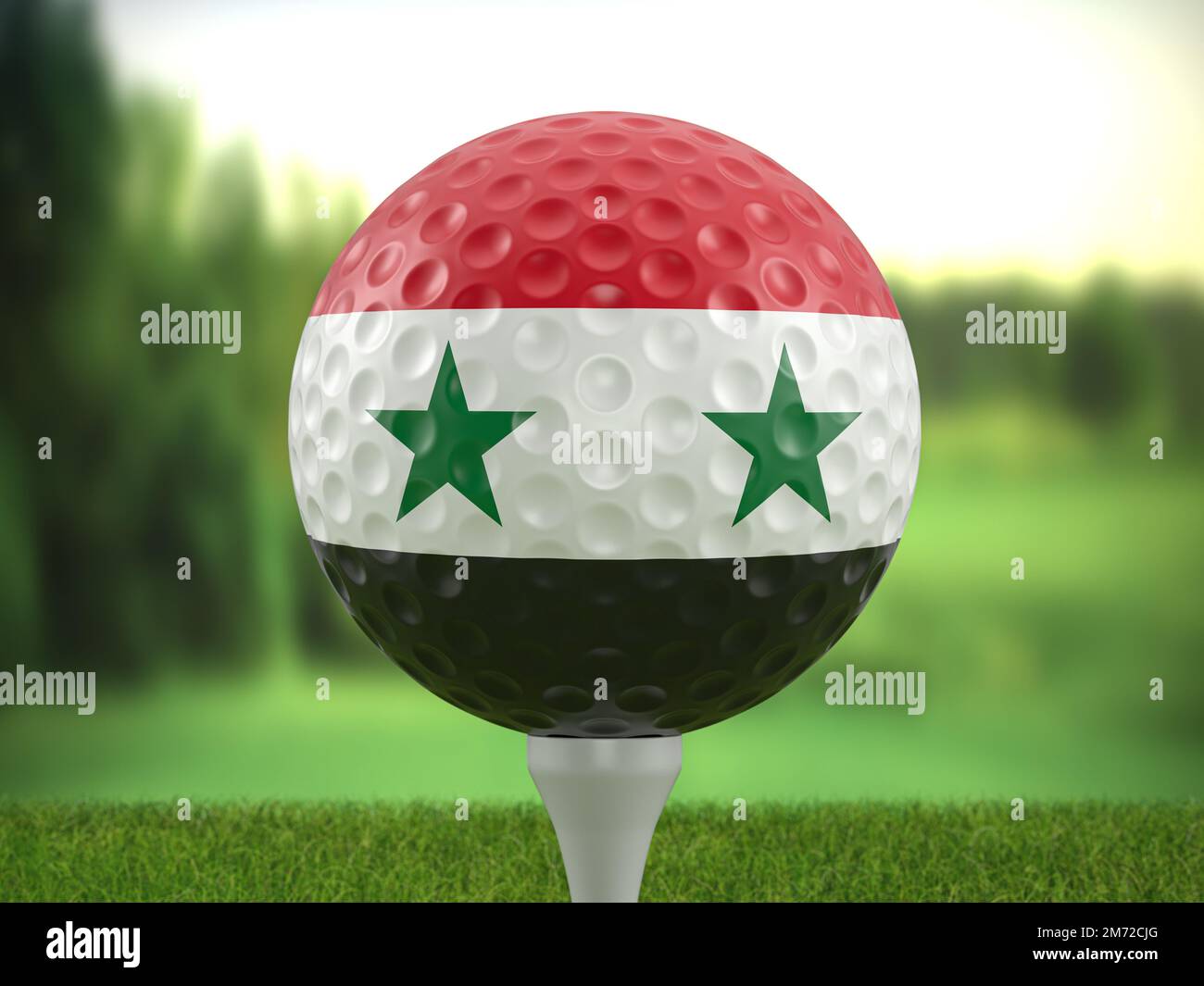 Golf ball Syria flag on a golf course. 3d illustration Stock Photo - Alamy