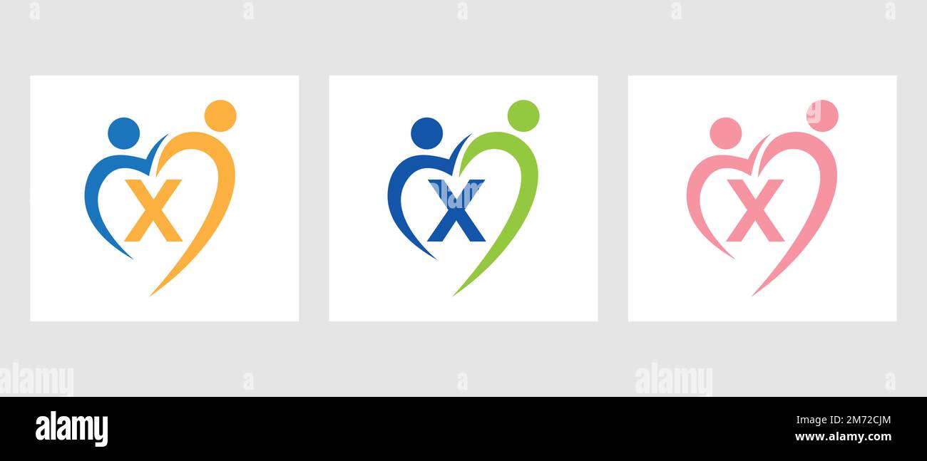 Letter X Community Logo Template. Teamwork, Heart, People, Family Care ...