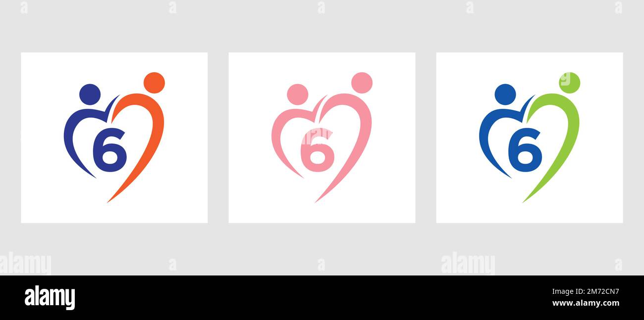 Letter 6 Community Logo Template. Teamwork, Heart, People, Family Care ...