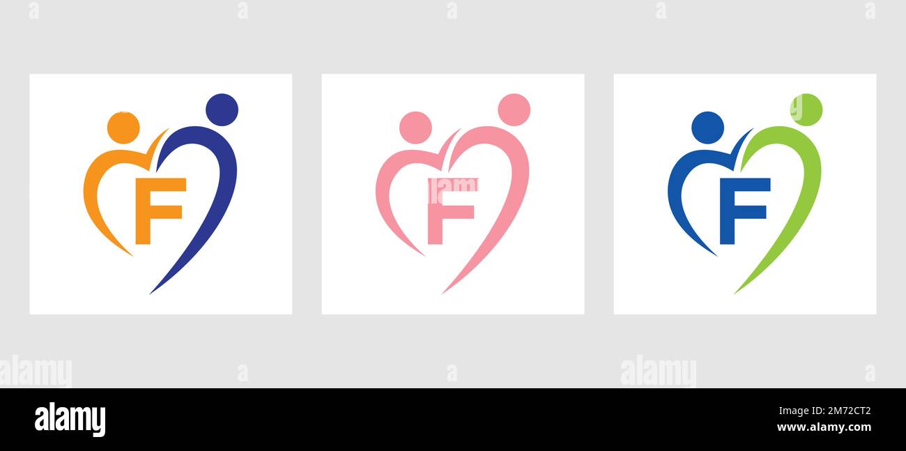 Letter F Community Logo Template. Teamwork, Heart, People, Family Care ...