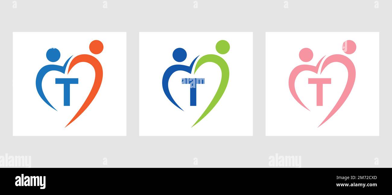 Letter T Community Logo Template. Teamwork, Heart, People, Family Care ...