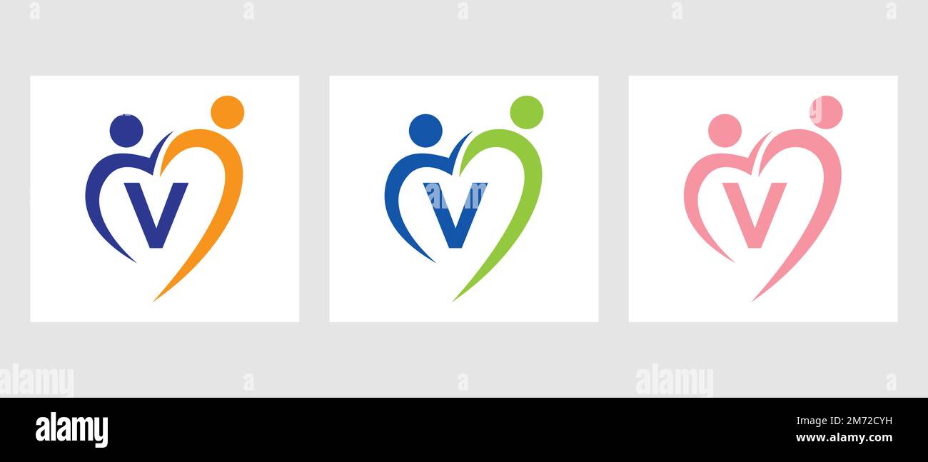 Letter V Community Logo Template. Teamwork, Heart, People, Family Care ...