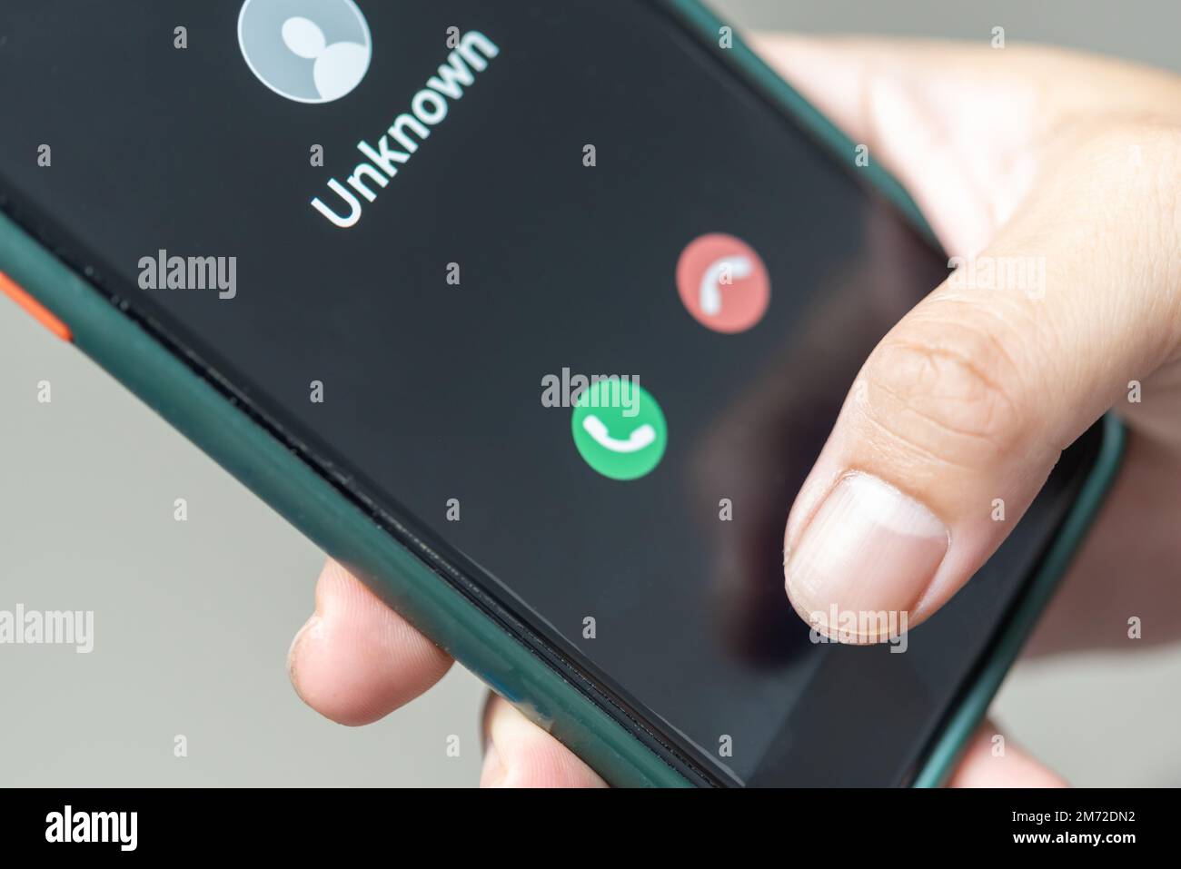 Man holding mobile Phone call from unknown number. Scam, fraud or ...