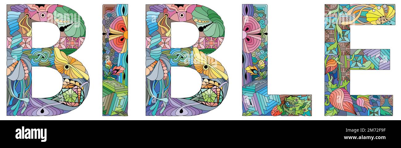 Hand-painted art design. Hand drawn illustration word BIBLE for t-shirt ...