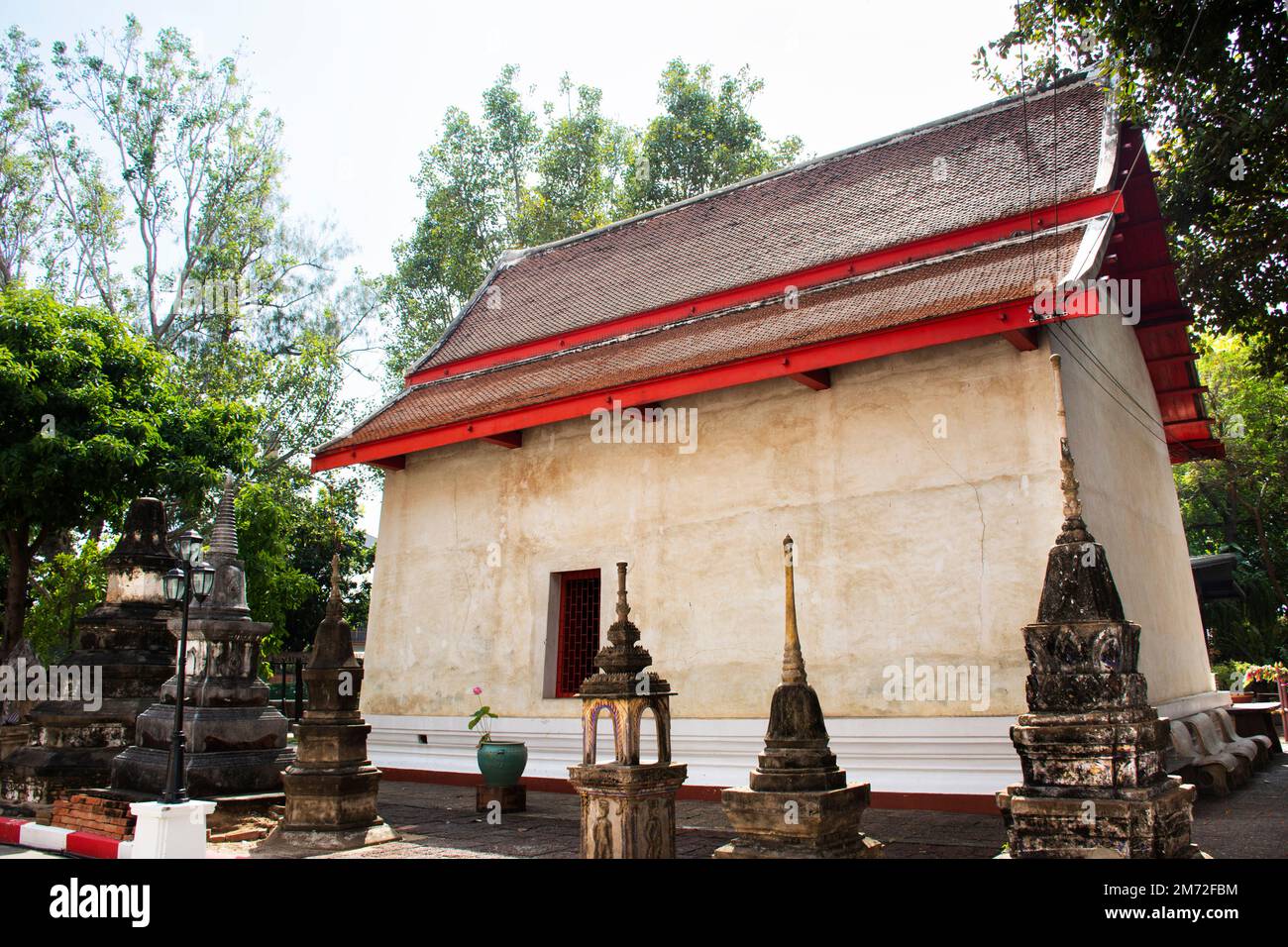 Ancient building antique ubosot of Wat Khae temple for thai people ...