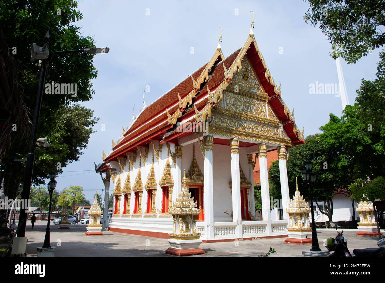 Ancient building antique ubosot of Wat Khae temple for thai people ...