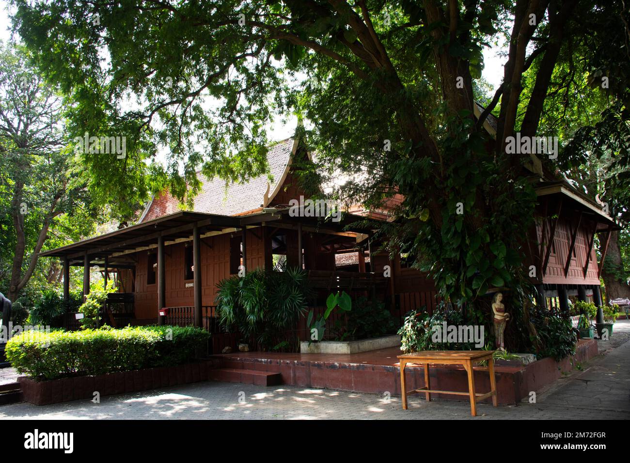 Exterior ancient wooden house or antique wood home in Khum Khun Phaen ...
