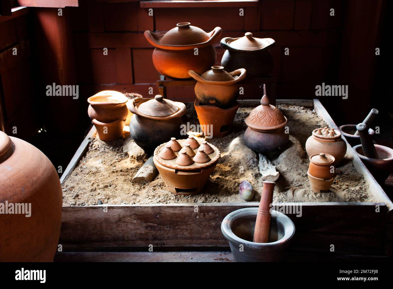 Interior Kitchen room of ancient wooden house or antique wood home in ...