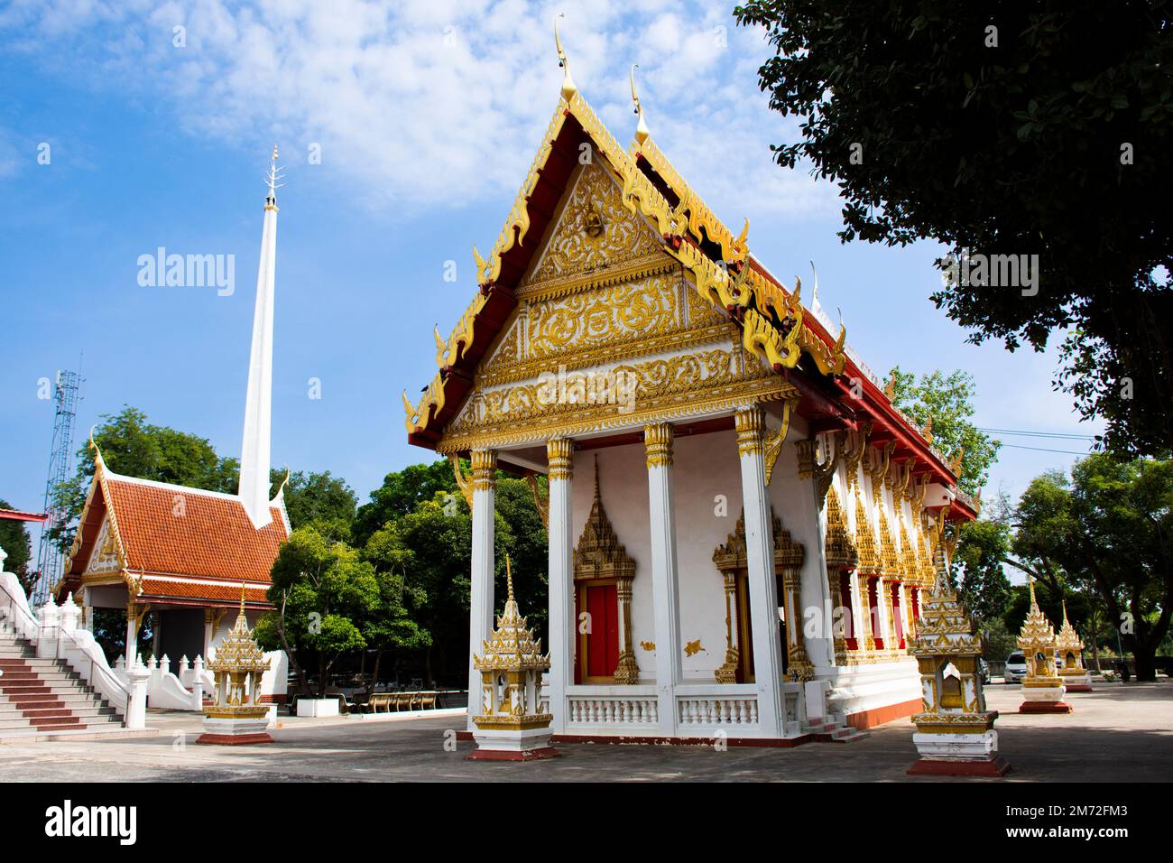Ancient building antique ubosot of Wat Khae temple for thai people ...