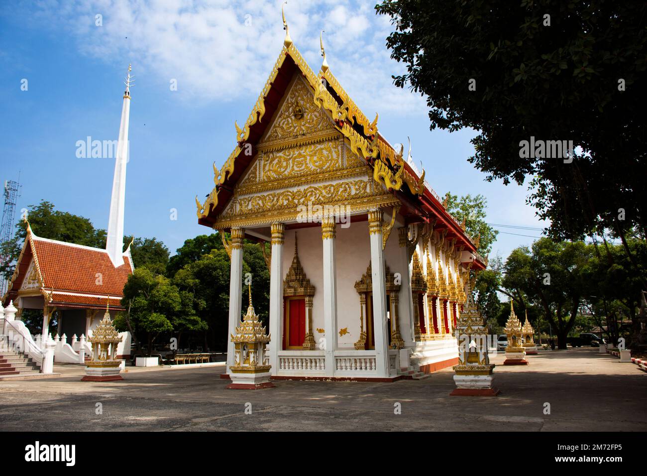 Ancient building antique ubosot of Wat Khae temple for thai people ...