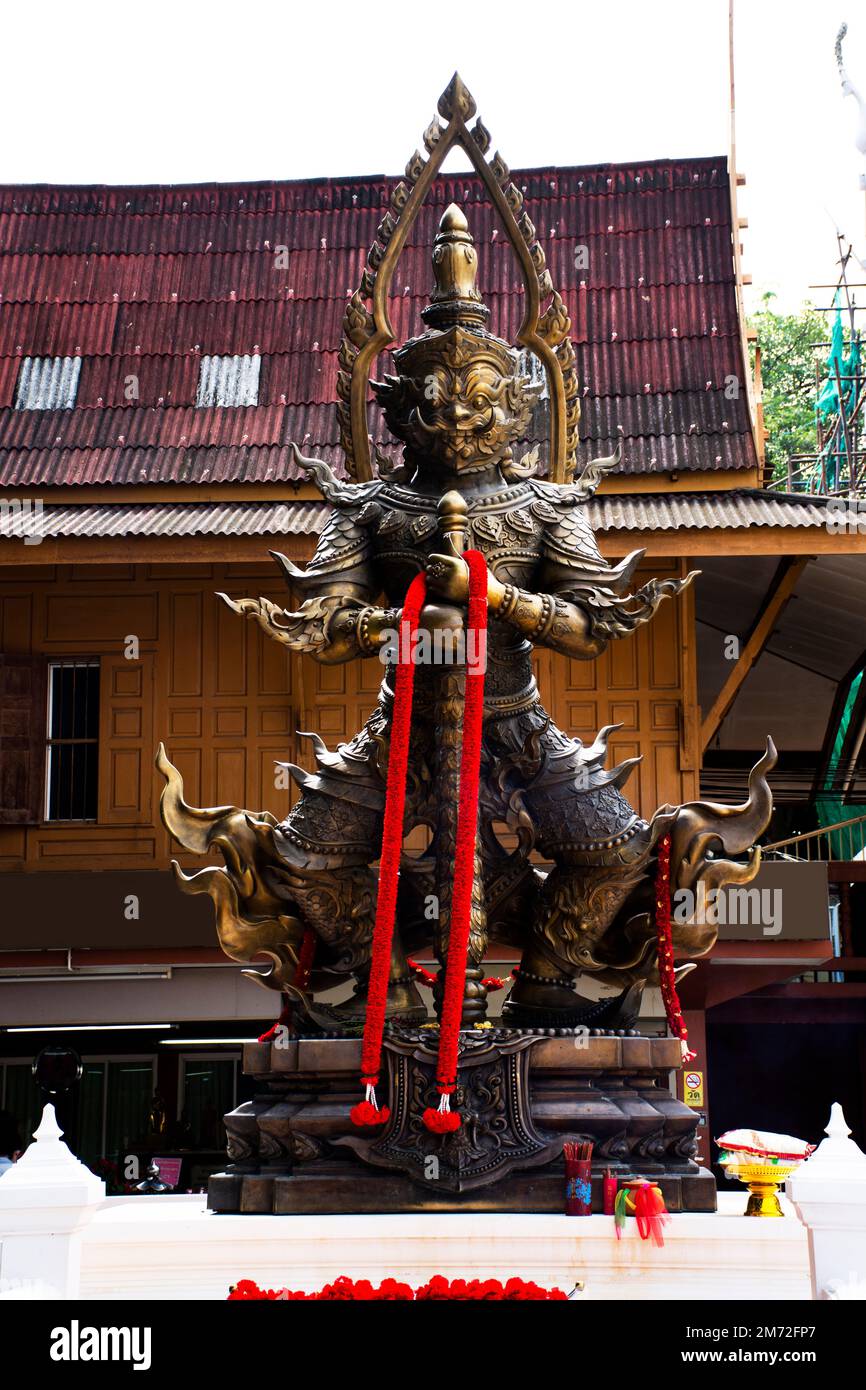 Ancient King Thao Wessuwan or Antique Vasavana Kuvera giant statue for thai people travelers ...