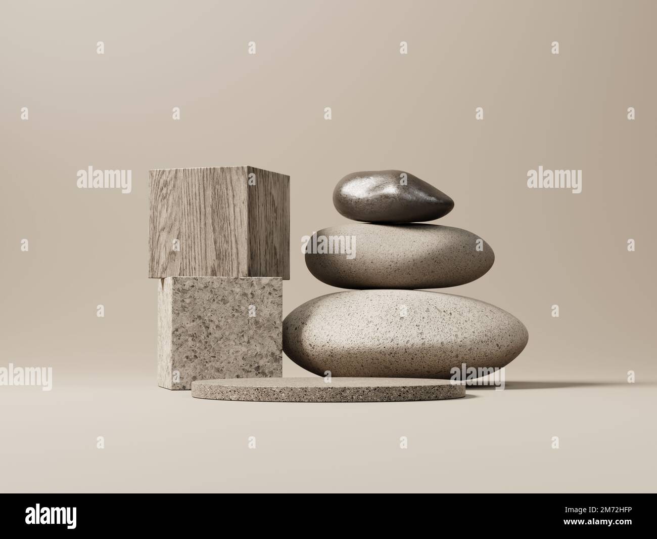 3d display podiums with blocks and Zen stones background. 3d rendering ...