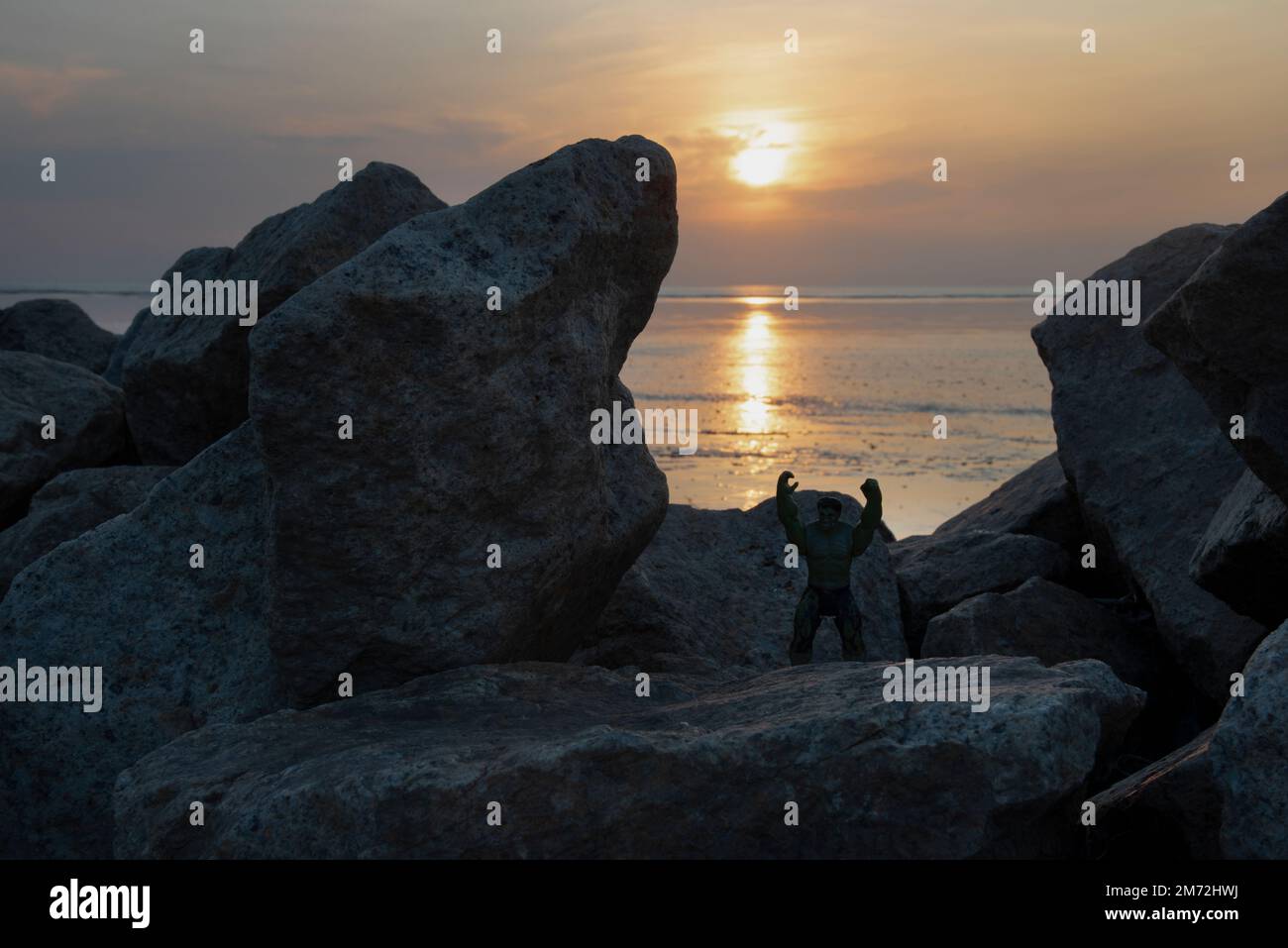 Hulk, the comics hero character toy was located laying at the rocky ...