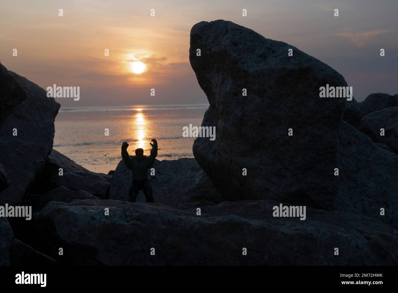 Hulk, the comics hero character toy was located laying at the rocky ...