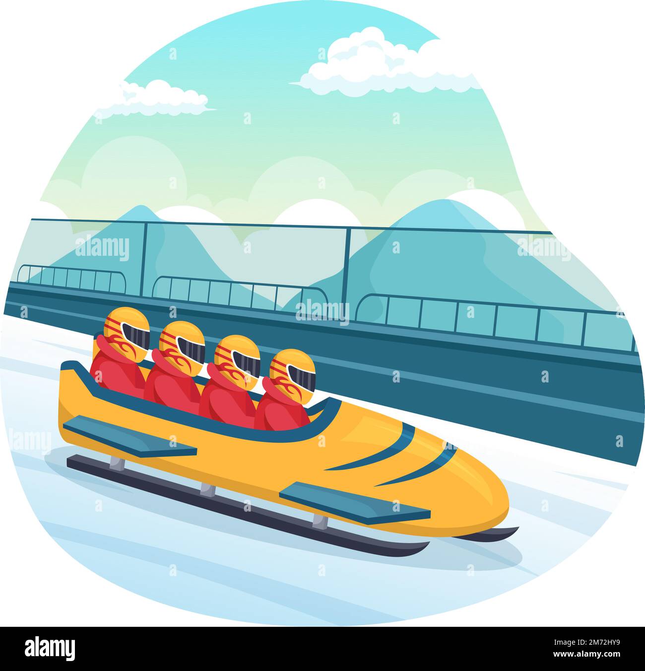 Athlete Riding Sled Bobsleigh Illustration with Snow, Ice and Bobsled ...