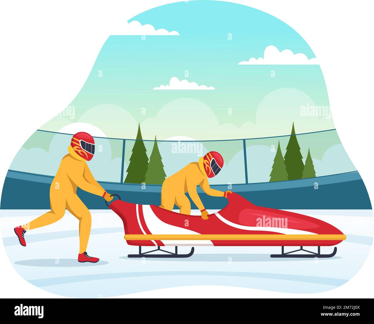 Athlete Riding Sled Bobsleigh Illustration with Snow, Ice and Bobsled ...