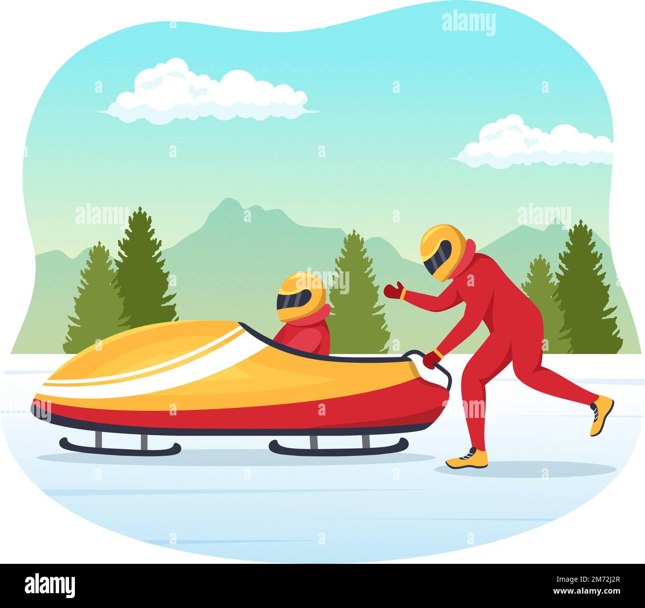 Athlete Riding Sled Bobsleigh Illustration with Snow, Ice and Bobsled ...