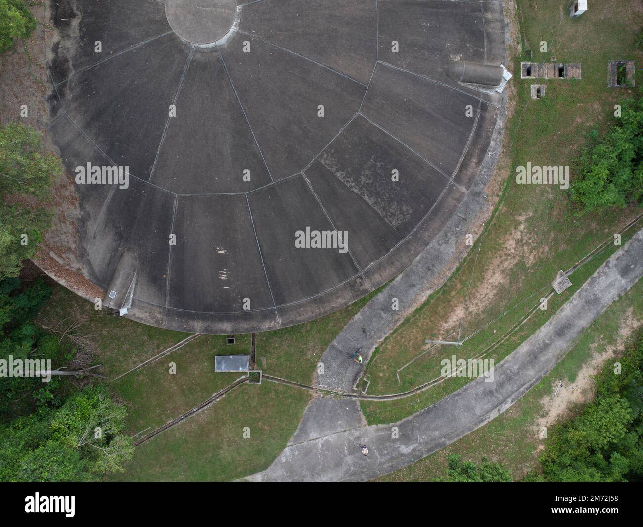 aerial bird's-eye view on the cement concrete water storage reservoir ...