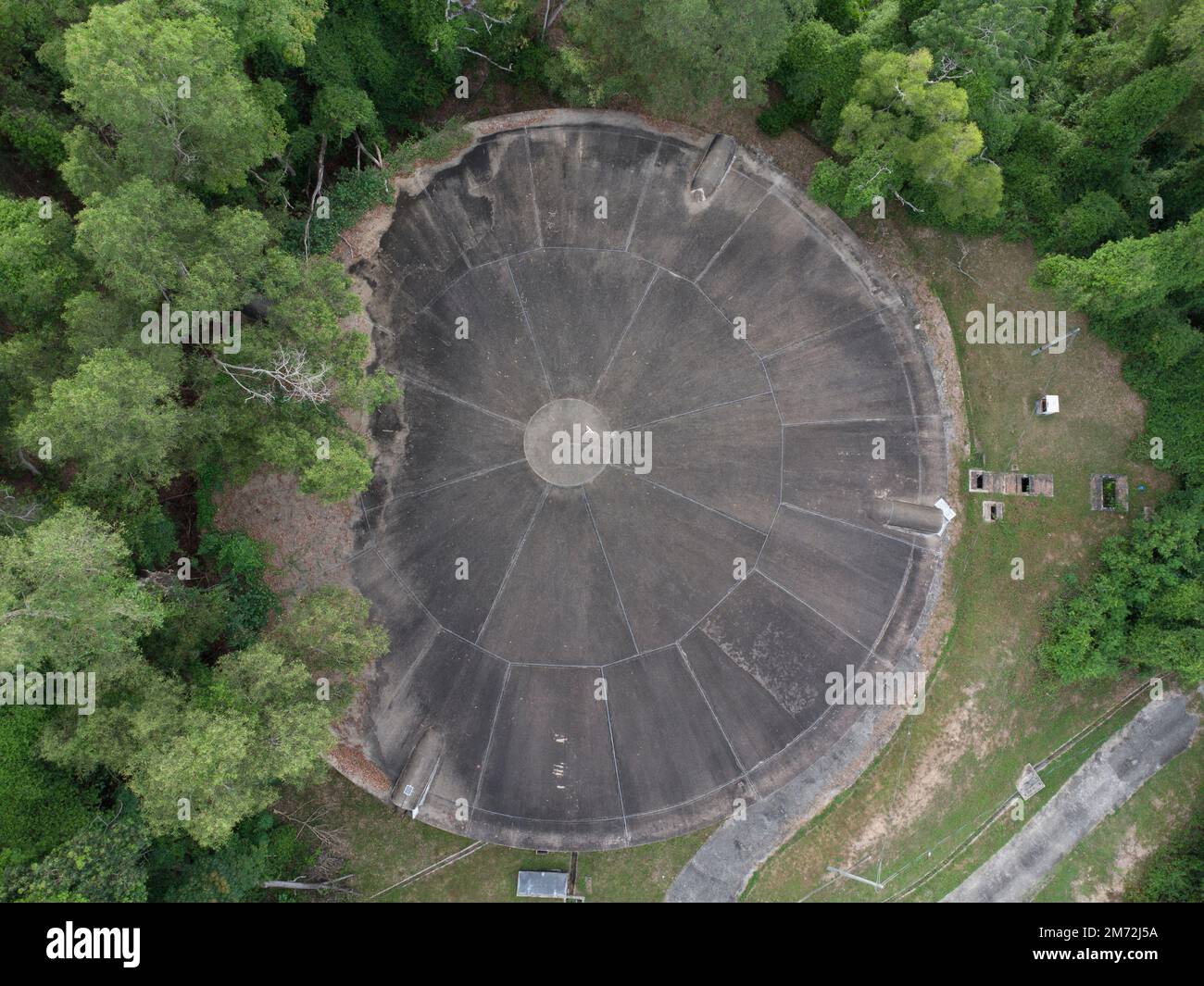 aerial bird's-eye view on the cement concrete water storage reservoir ...