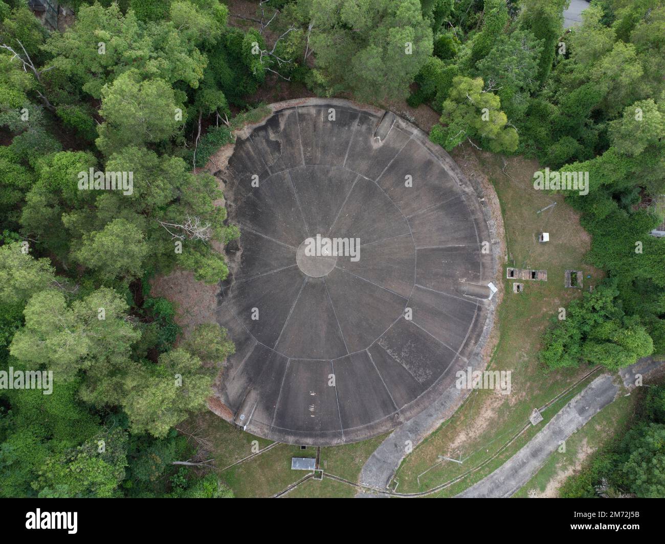 aerial bird's-eye view on the cement concrete water storage reservoir ...