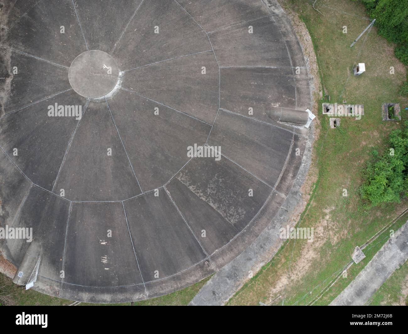 aerial bird's-eye view on the cement concrete water storage reservoir ...