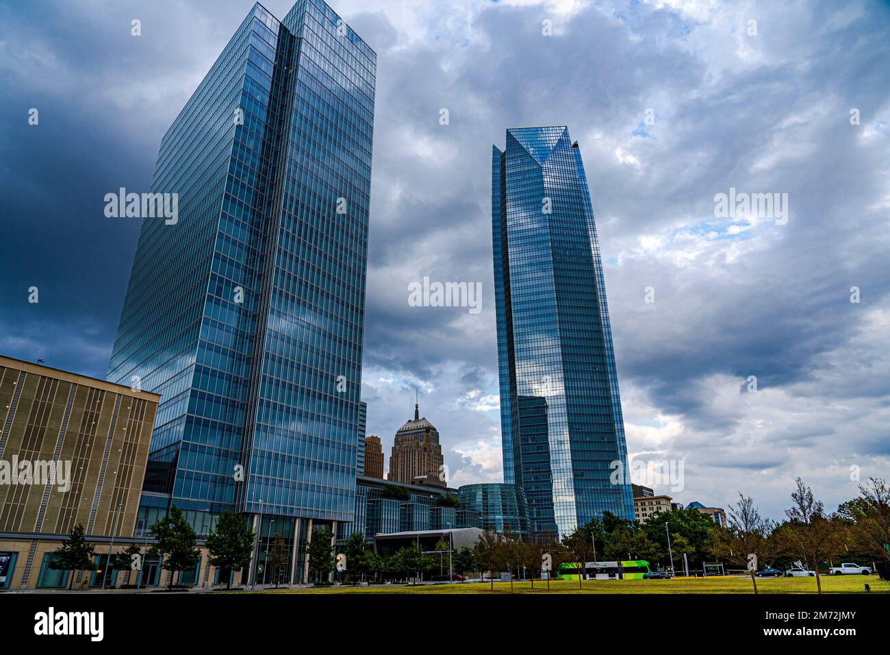 A low angle shot of Devon Energy Tower in Downtown Oklahoma City on a ...
