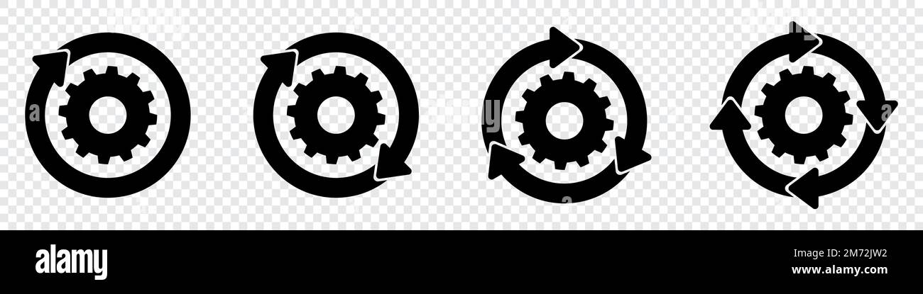 Gear set. Sync process. Black gear wheel icons. Cogwheel black vector ...