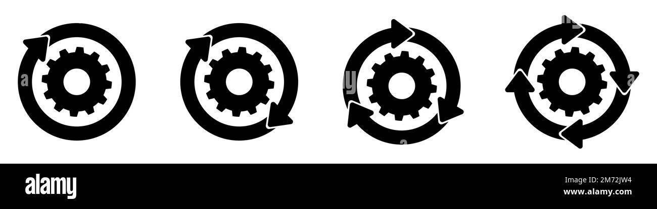 Gear set. Sync process. Black gear wheel icons. Cogwheel black vector ...