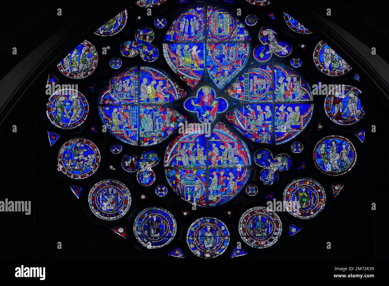 Dating from 1220, the stained glass window depicting the last judgement ...