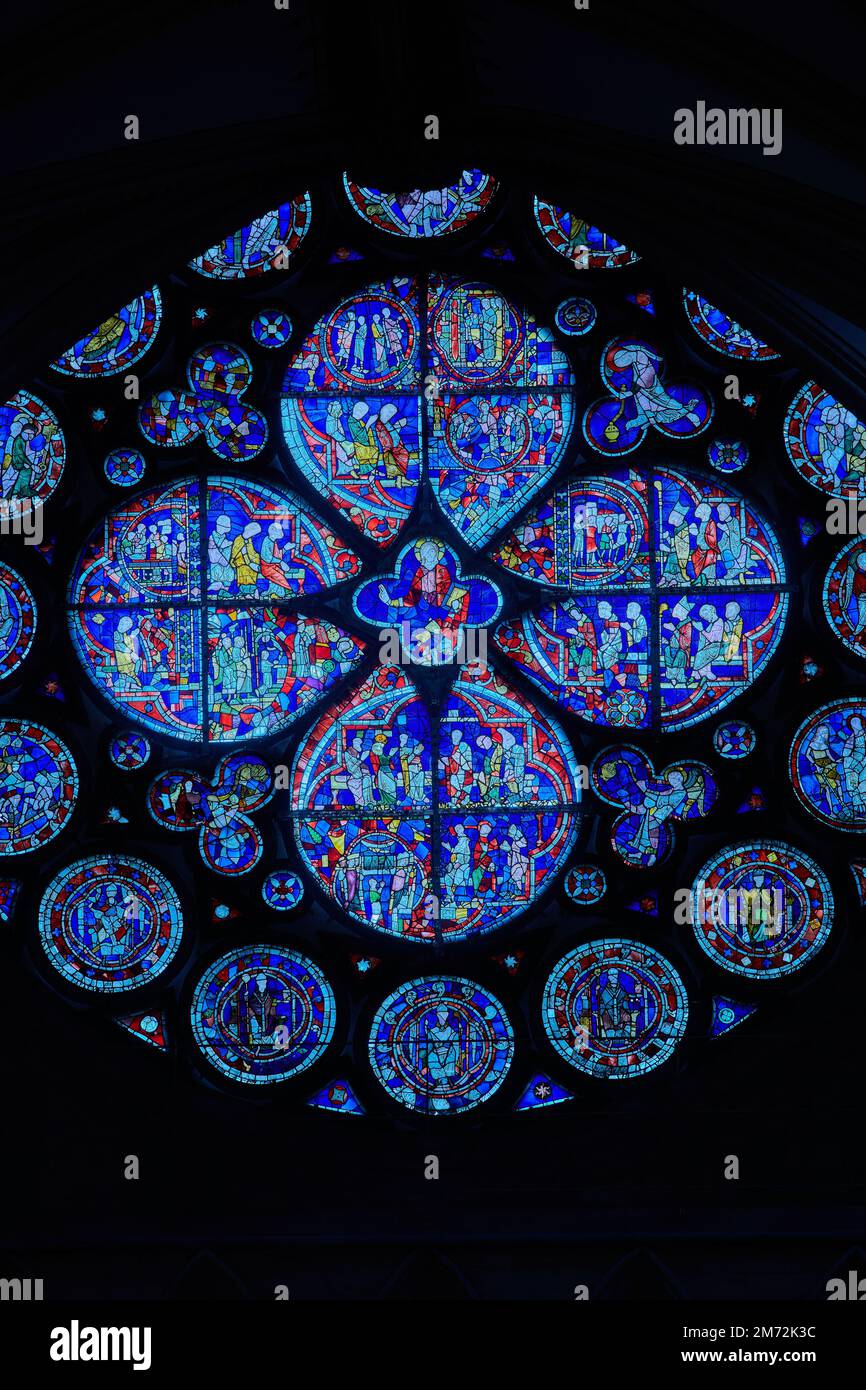 Dating from 1220, the stained glass window depicting the last judgement ...