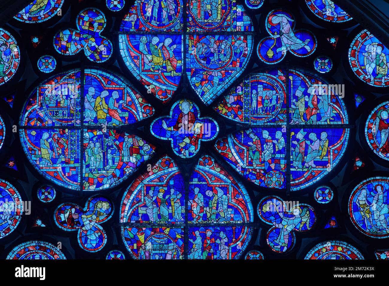 Dating from 1220, a stained glass window depicting the last judgement ...