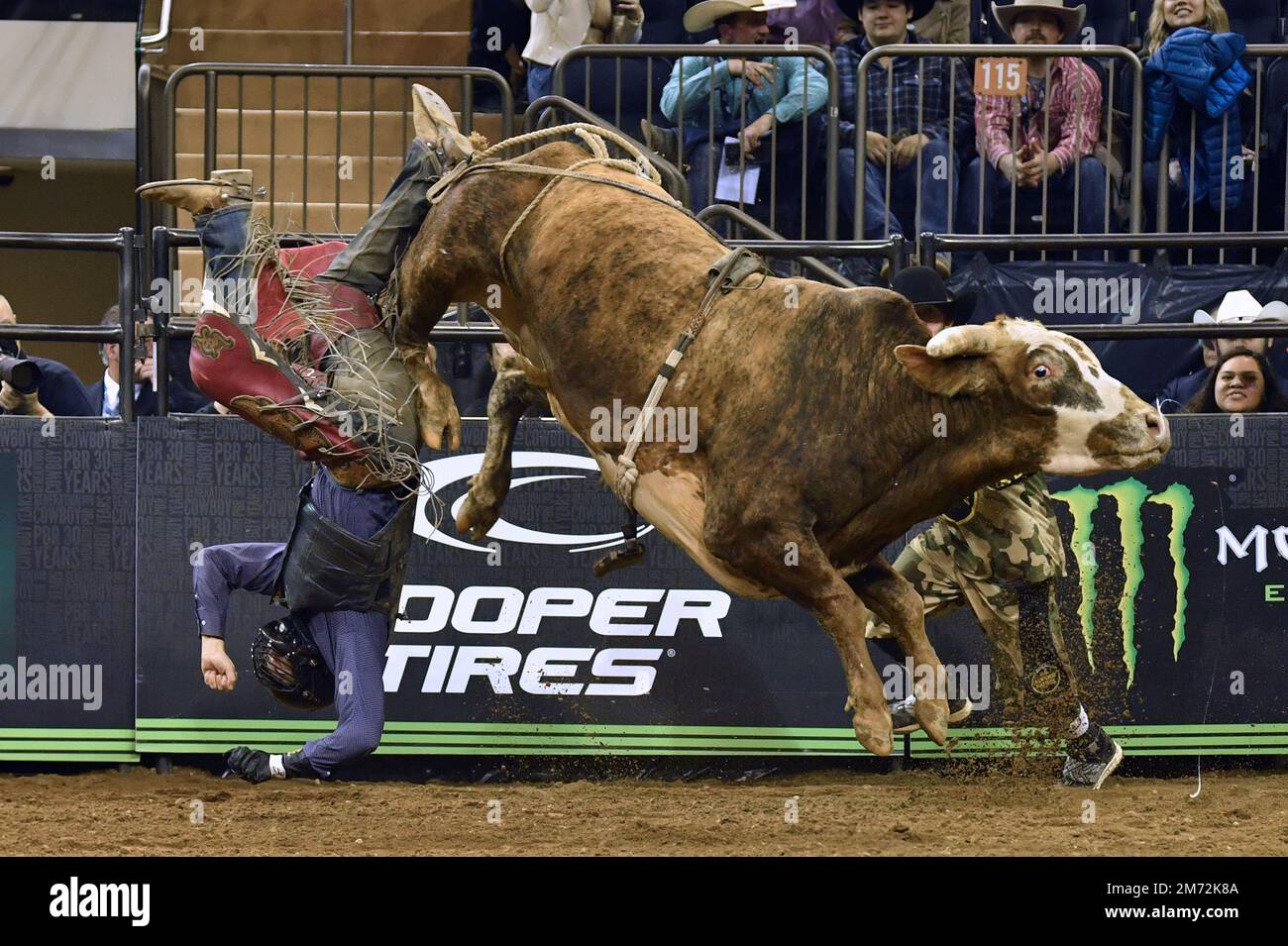 Professional Bull Rider Wyatt Rogers is thrown off a bull named Mr ...