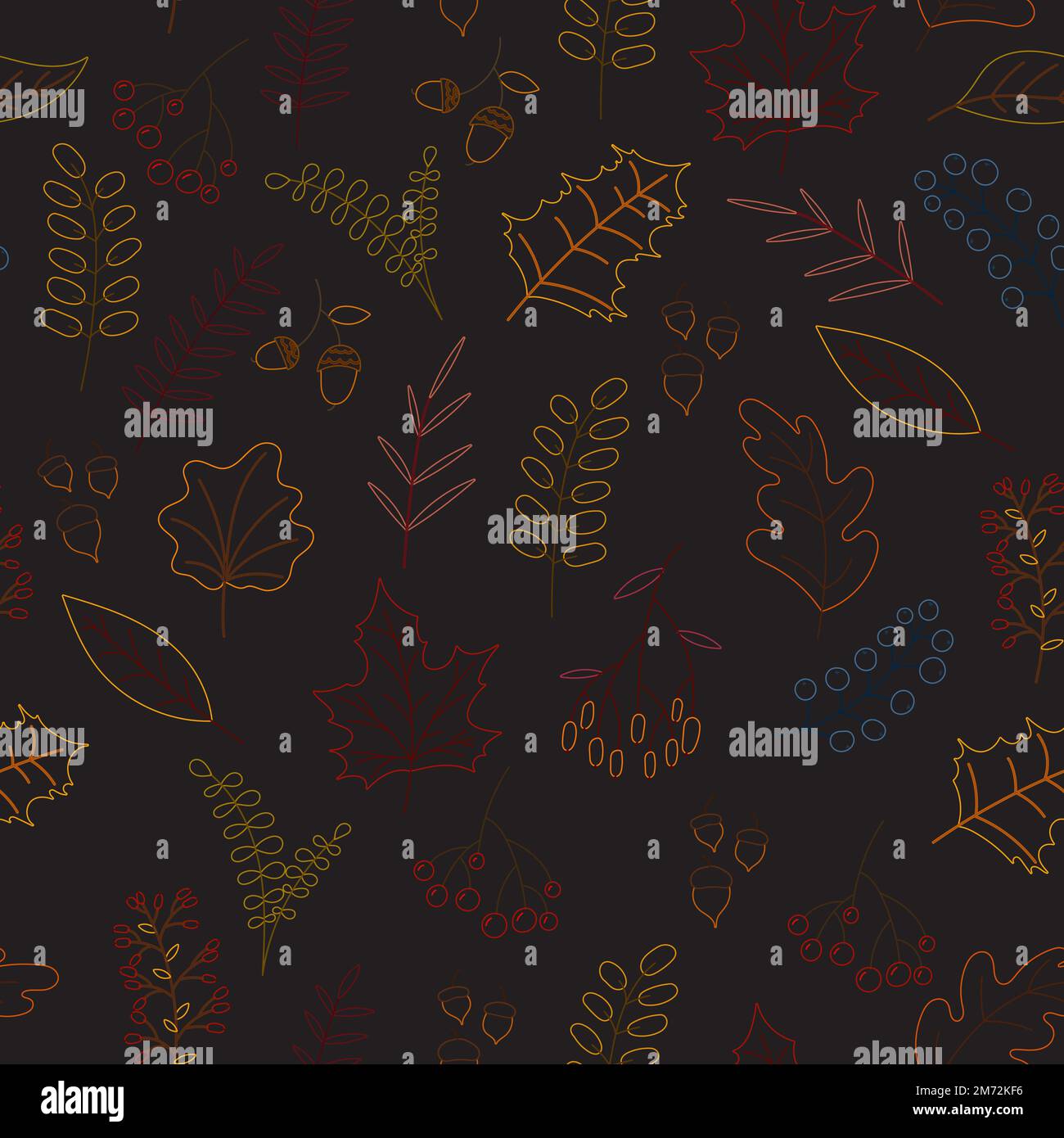 Vector hand drawn pattern with autumn elements on the dark gray ...