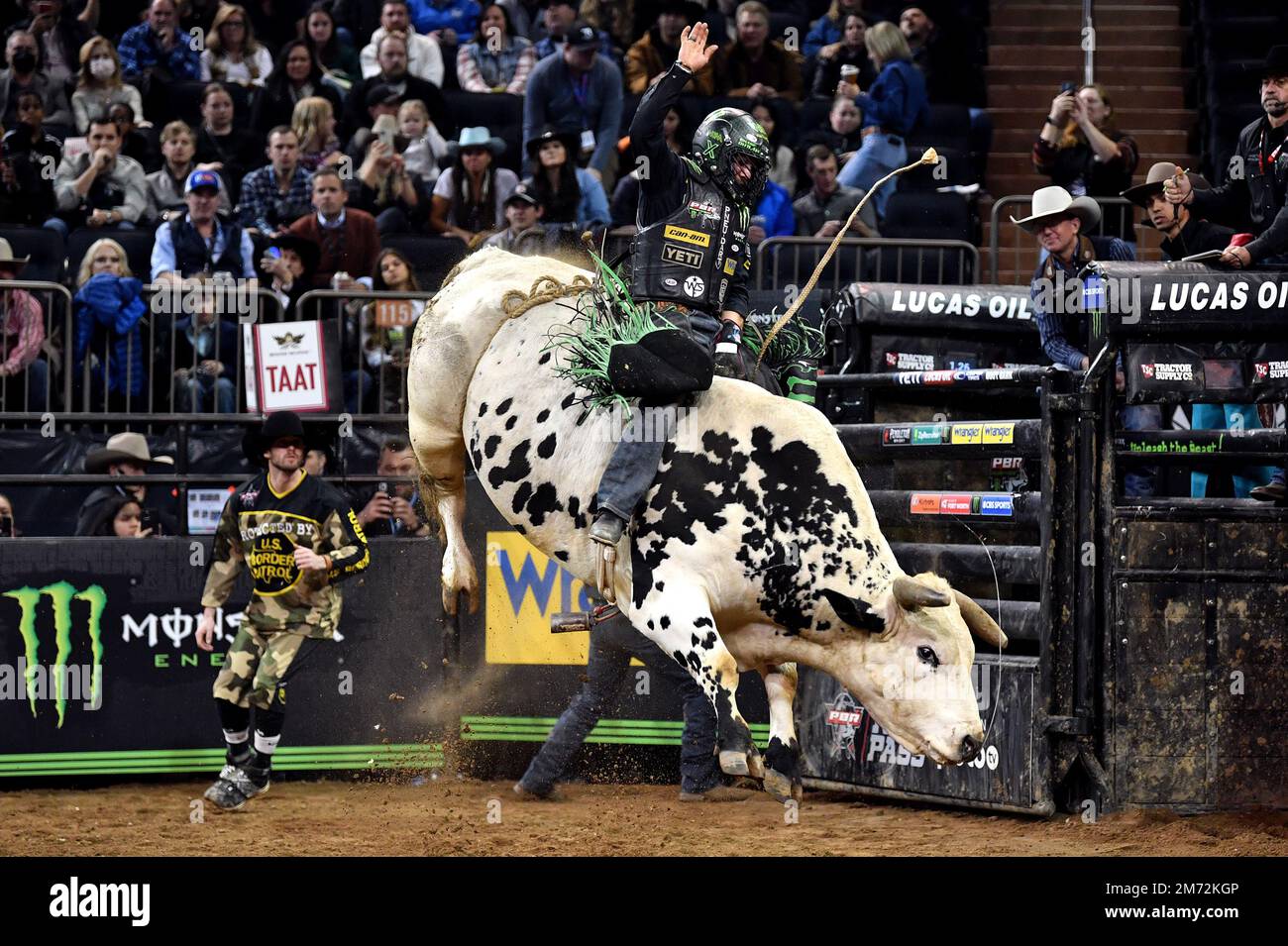 Professional Bull Rider Chase Outlaw (USA) rides a bull named The ...