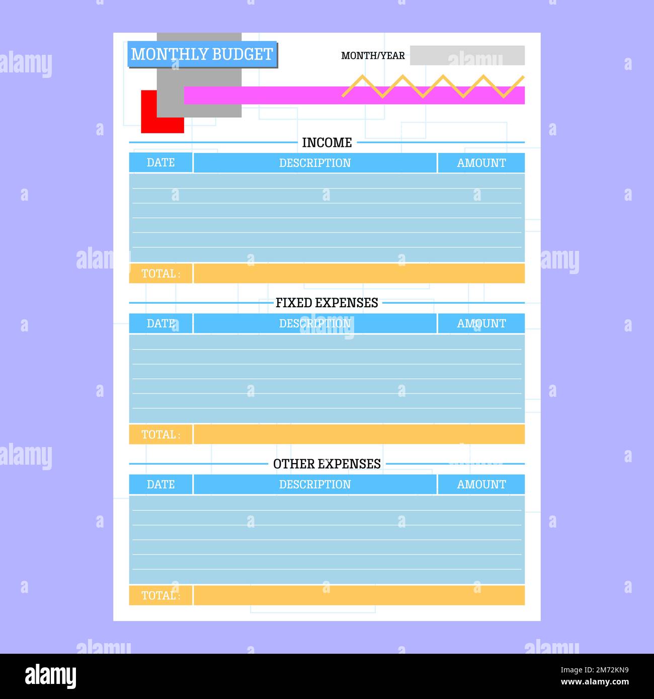 monthly budget planner made in flat style with color elements Stock ...