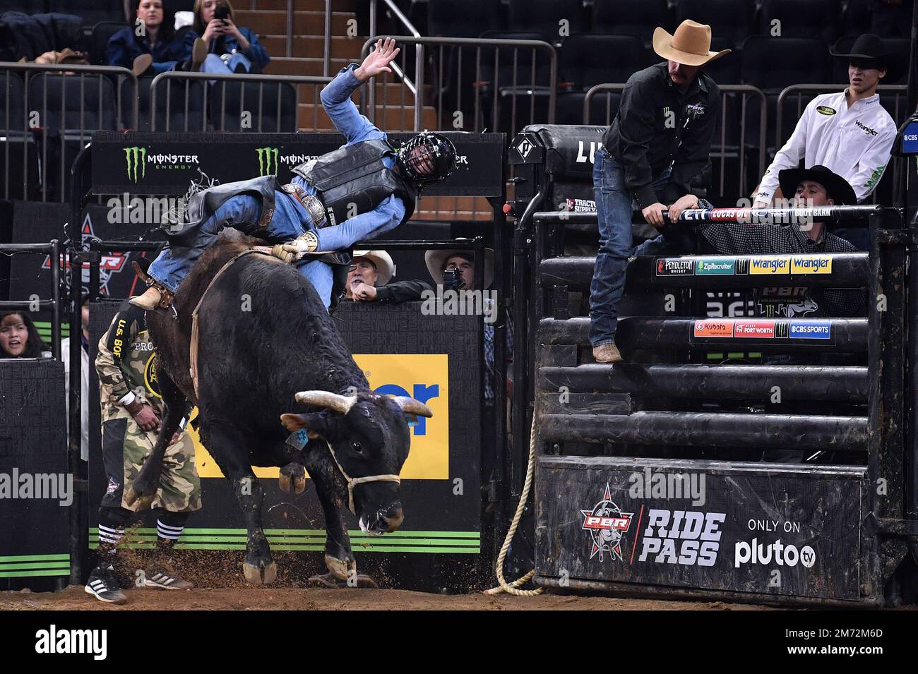 Professional Bull Rider Alex Cerqueira rides a bull named Viper during ...