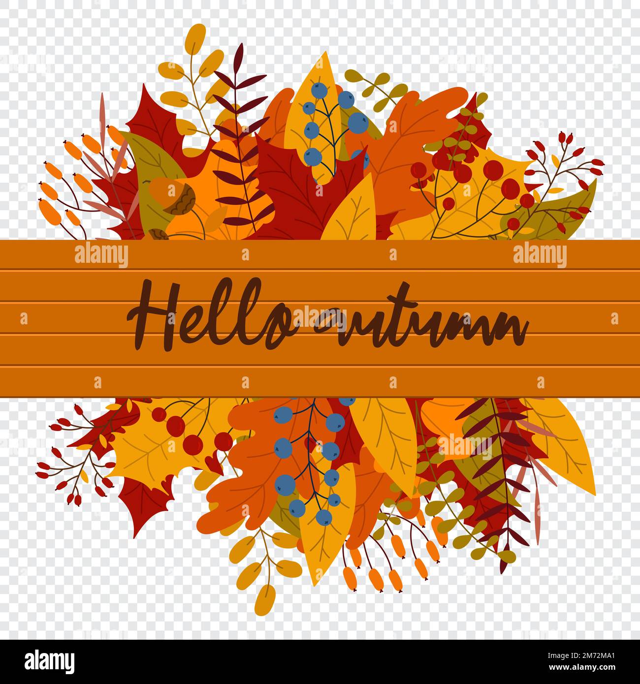Hello autumn lettering postcard. Autumn vector banner of leaves and ...